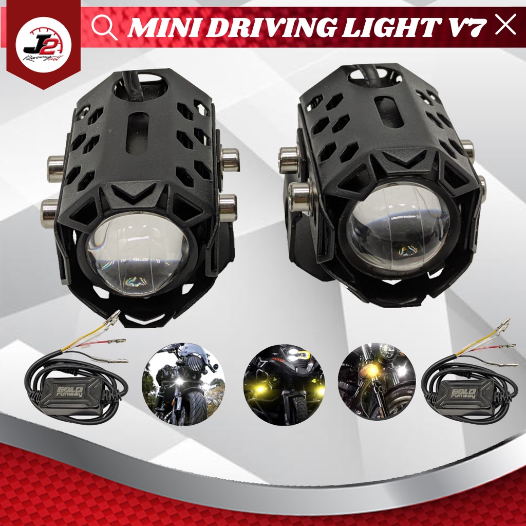 MOTORCYCLE GOLDRUNWAY MINI DRIVING LIGHT V7 12v white+yellow+white ...