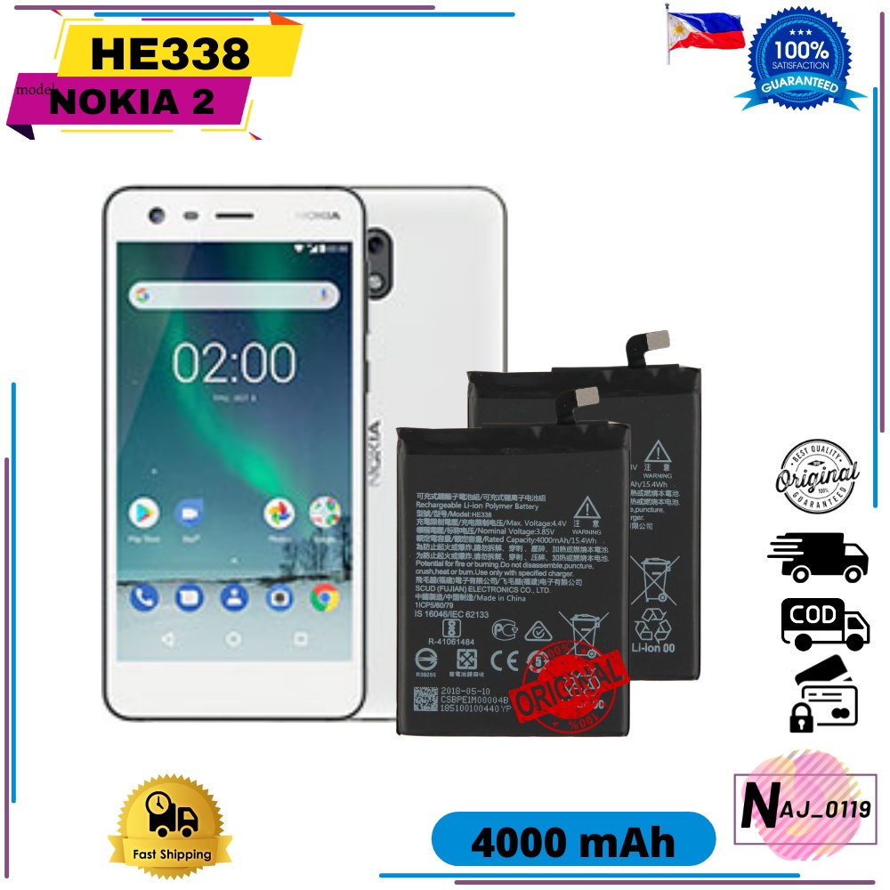 Nokia2 battery, Model: HE338 4000mAh Original Li-Ion Polymer Battery ...