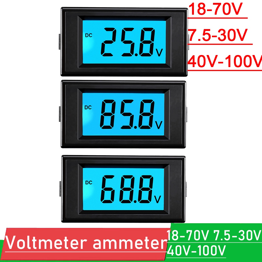 2-wire DC Voltmeter 7.5-30V 18-70v 40V-100V LCD Digital Panel Volt ...