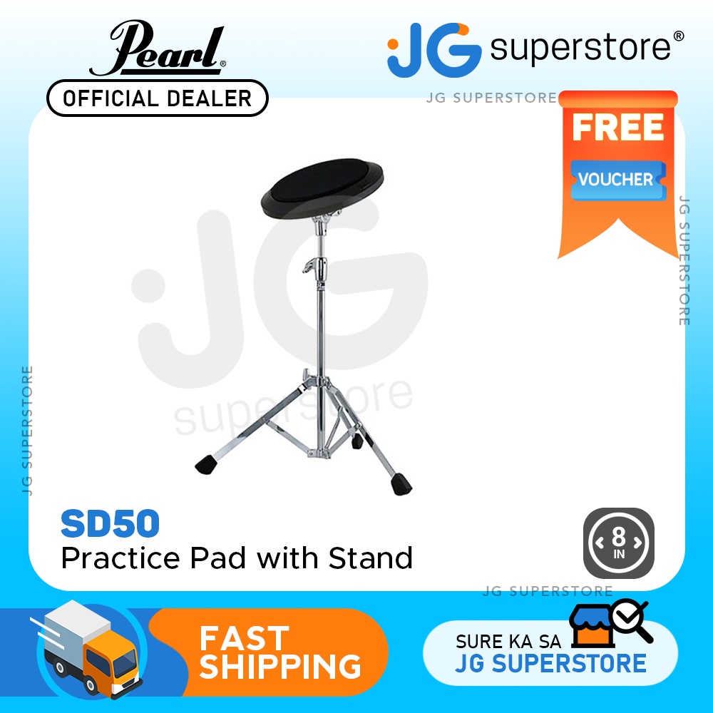 Pearl SD50 8-inch Practice Pad w/ Adjustable Stand Heavy Duty for Snare ...