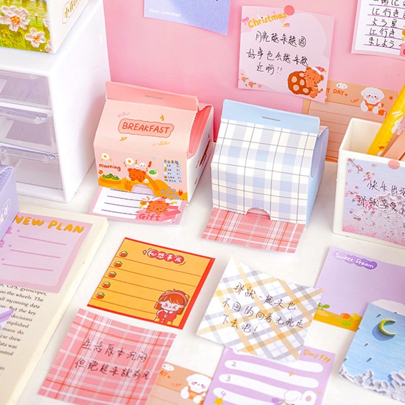 200 Sheets Cartoon Milk Box Series Notes Extractable Non-Sticky Note ...