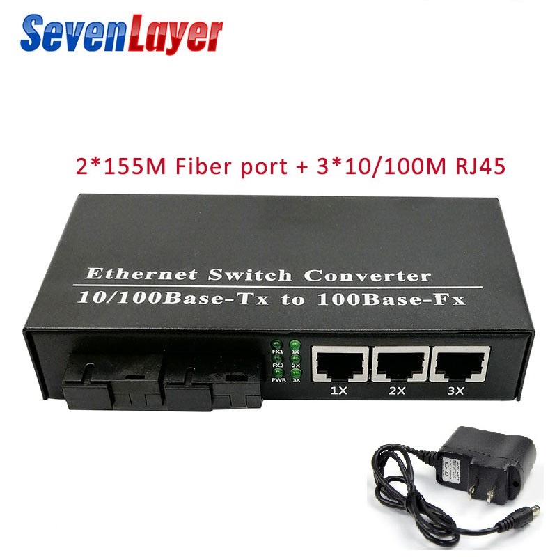 Fiber Optical Media Converter Fiber Ethernet switch Single Mode 3 RJ45 ...