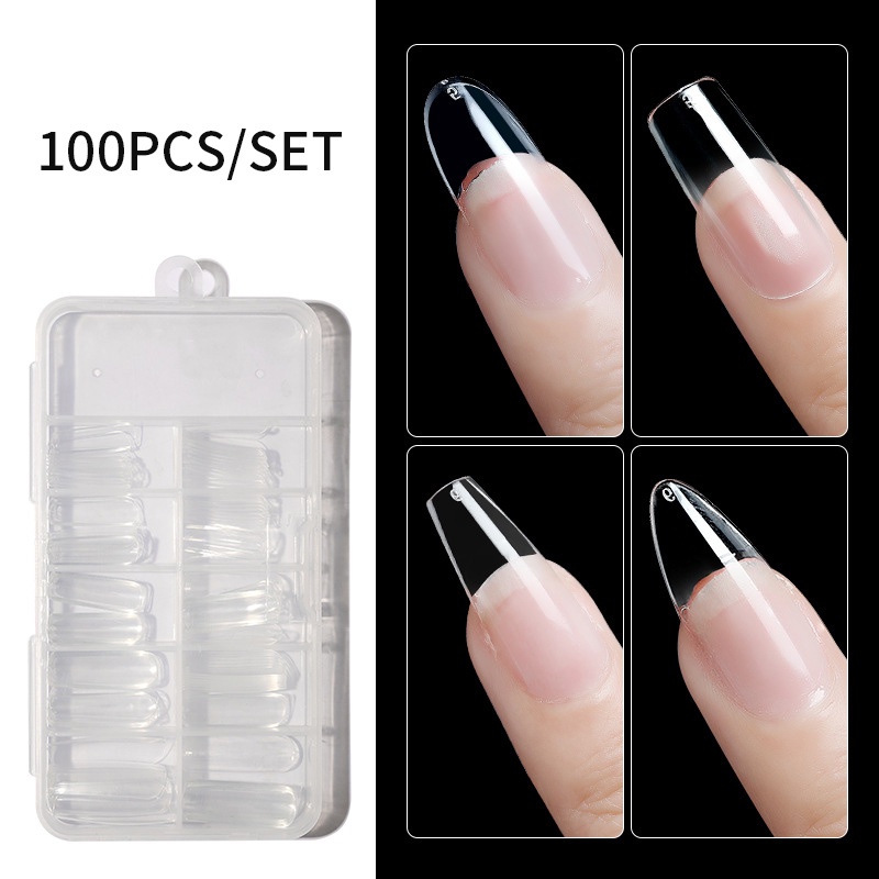 UR SUGAR 100Pcs/Box Clear Fake Nails Tips Natural Full Cover Acrylic ...