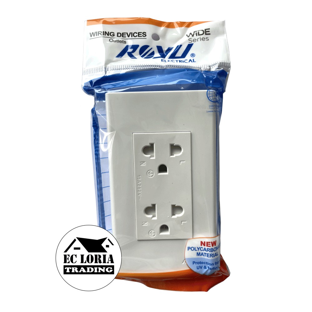 Royu Duplex Universal Outlet with Ground and Shutter Set (Wide Series ...
