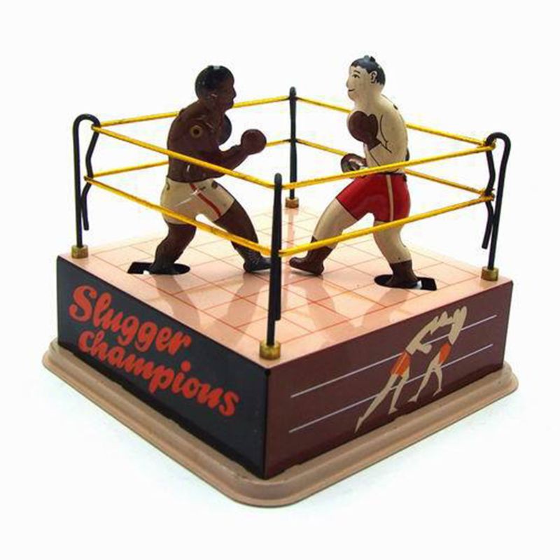 WIN.Vintage Style Tin Toy Boxing Ring Wrestling Boxers with Wind-Up Key ...