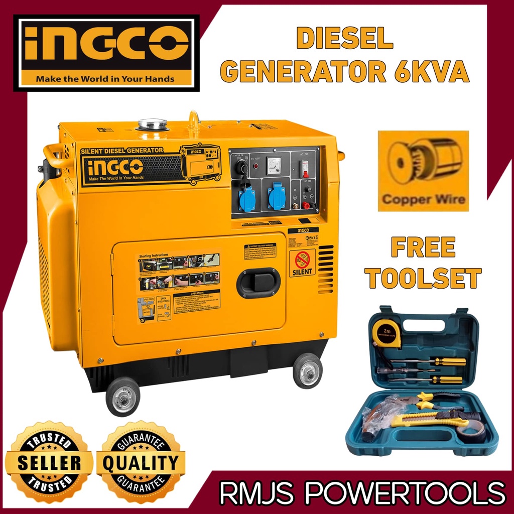 INGCO GSE60001-5P 9HP Silent Type Diesel Generator 6KVA FREE TOOLSET ... INGCO GSE60001-5P 9HP Silent Type Diesel Generator 6KVA FREE TOOLSET ...