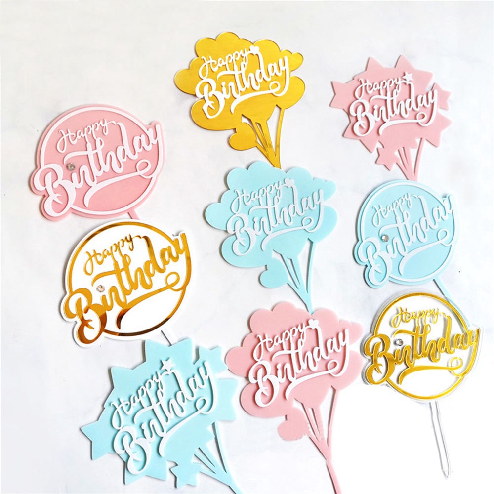 Acrylic Cake Topper Happy Birthday Party Dessert Baking Decoration With ...