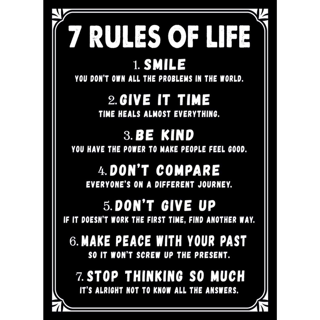 Rules of Life Motivational Poster 111 Inch Inspirational Wall Art Print ...