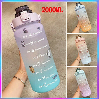 1L/2L LITERS PASTEL Motivational Water Bottle with Time Marker & Straw-BPA Free Locking Flip ...