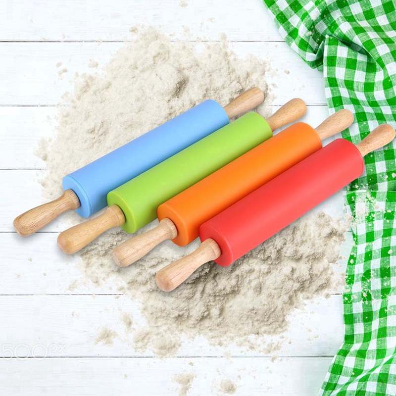 Non-Stick Wooden Handle Silicone Rolling Pin Pastry Dough Flour Roller ... Non-Stick Wooden Handle Silicone Rolling Pin Pastry Dough Flour Roller ...