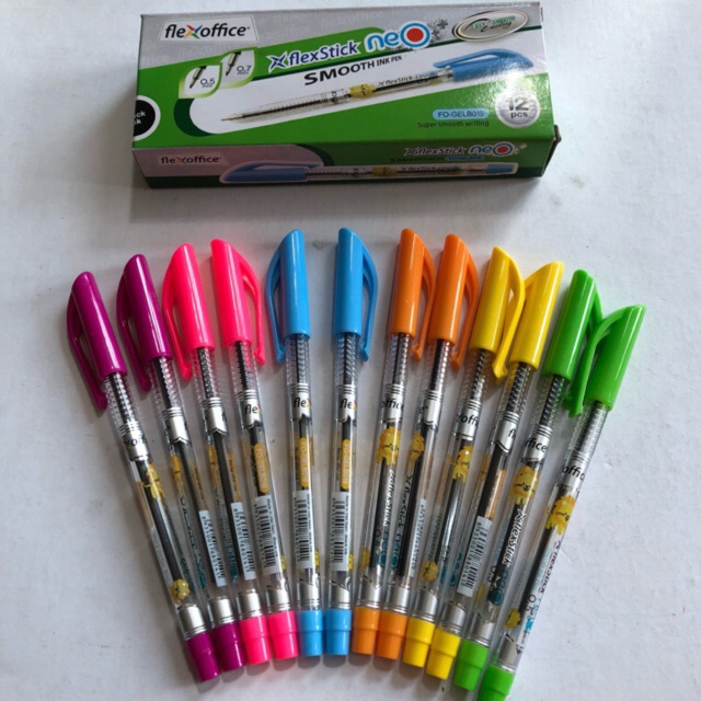 12pcs 0.5mm/0.7mm Flexoffice FO-GELB019 flexstick NEO smooth ink pen ...