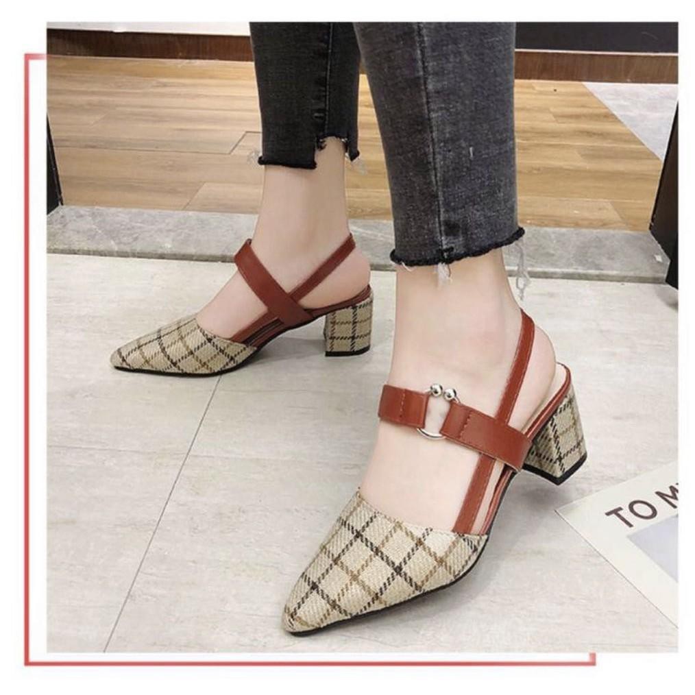 Korean Square Heels pointed toe closed Sandals with one ankle strap For ...