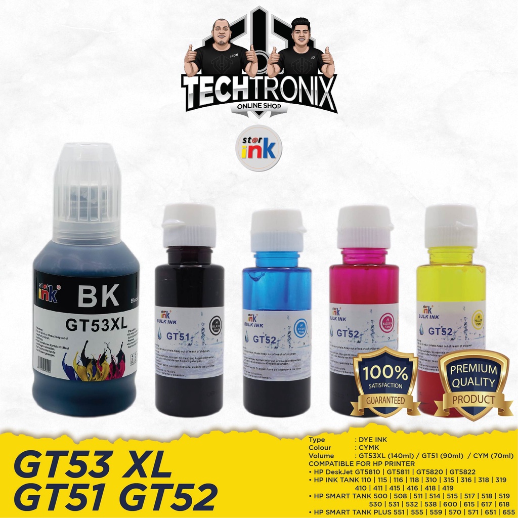 HP GT53 XL GT51 GT52 Refill Ink Compatible for HP Printer GT5810 GT5811 ...