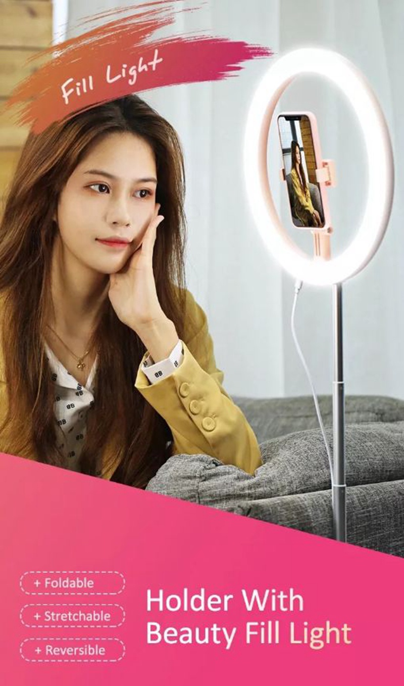 D8 Foldable LED Ring Light Live Broadcast Dimmable Stand with Ears ...