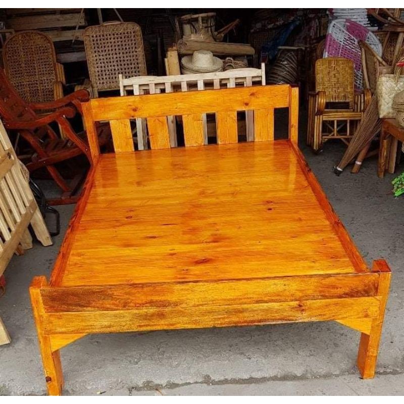 Bed Frame with headboard made of solid Wood | Shopee Philippines
