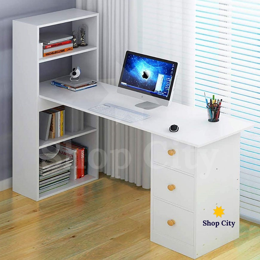 Pre Order SCY Computer Table Study Desk with 3 Drawers & Bookshelves ...