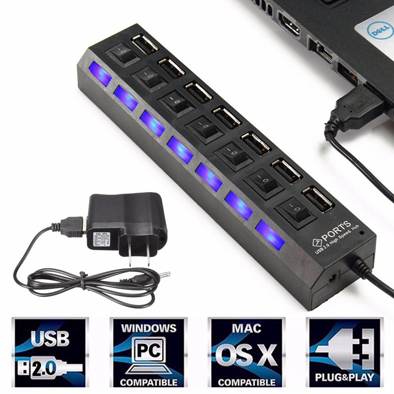 Multi 7 Ports Hub USB 2.0 7 Ports Hub USB On/Off - Adapter Not Included ...