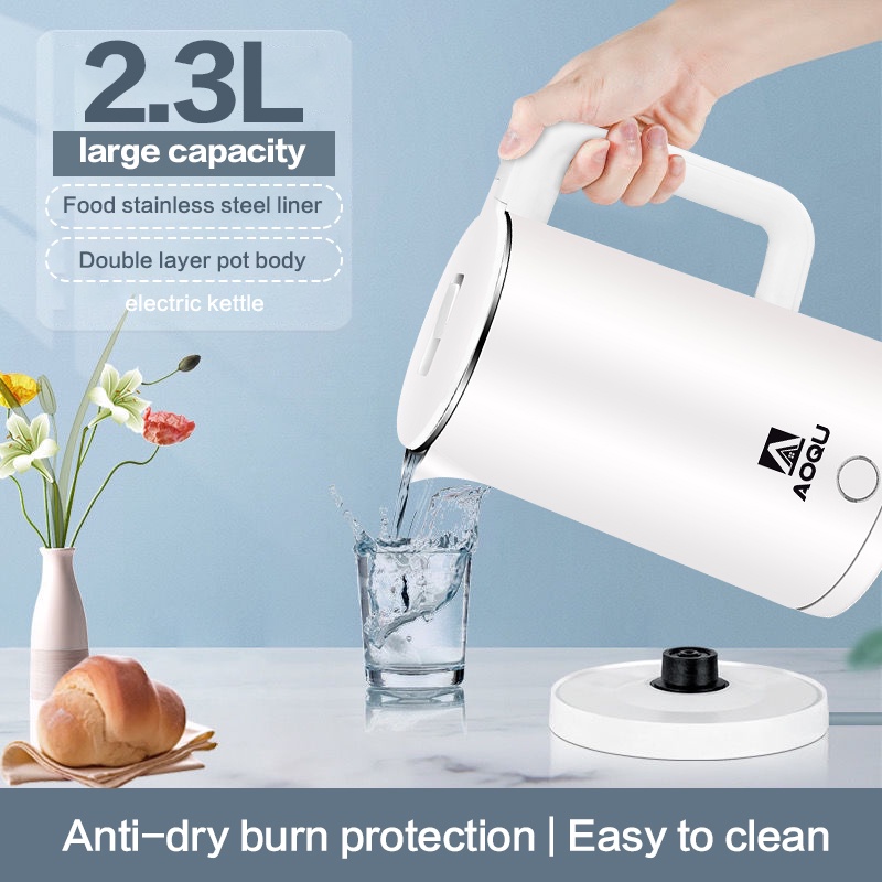 Stainless steel electric kettle 2.3L double layer anti-scalding ...