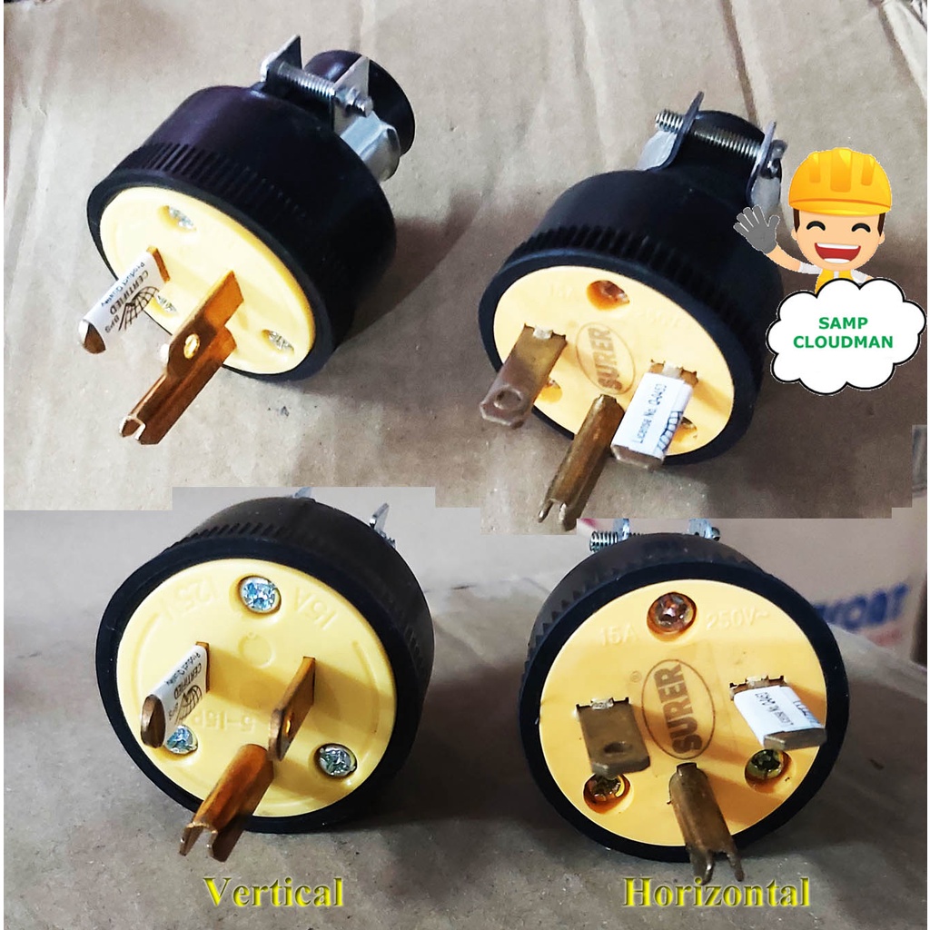 Surer 3 Prong EDF with Ground Vinyl Handle Plug Rubber PVC Parallel ...