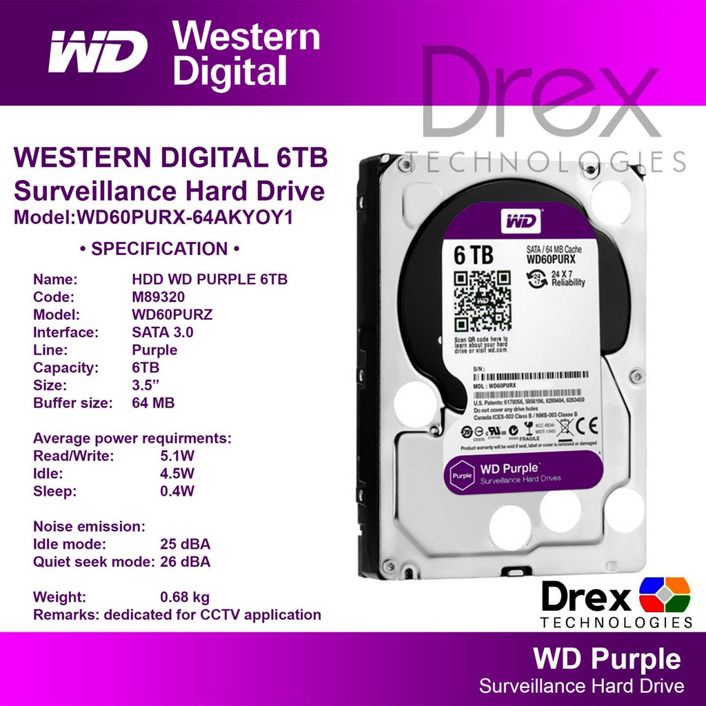 Western Digital 6TB WD60PURX-64AKY0Y1 Surveillance Hard Drive | Shopee ...