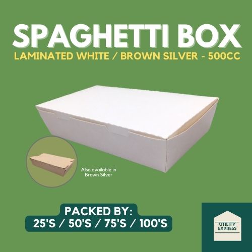 Spaghetti Meal Box [ Laminated White / Brown Silver ] 500cc / Lunch ...