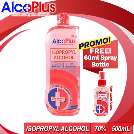 AlcoPlus Red 70% Isopropyl Alcohol (500ml) Get FREE 1 Empty Bottle 60ml ...