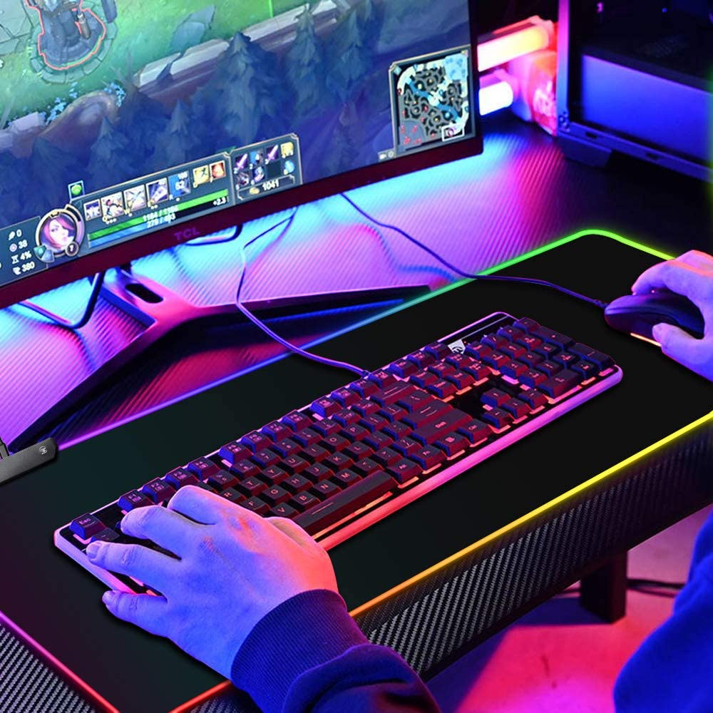RGB Gaming Mouse Pad LED Large Mouse Pad Anti-Slip Rubber Base Computer ...