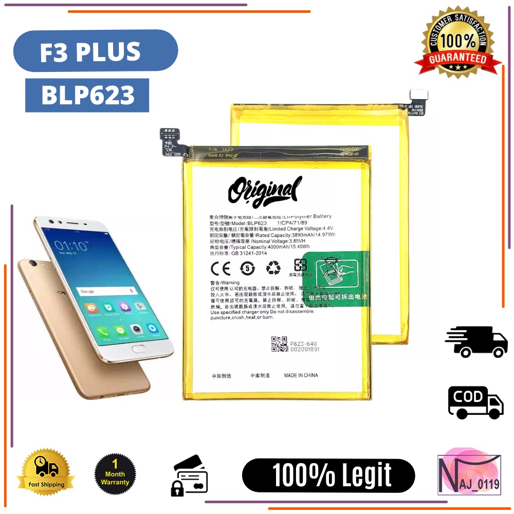 F3 Plus, R9 Plus Battery, model BLP623 4000mAh (Original Equipment ...
