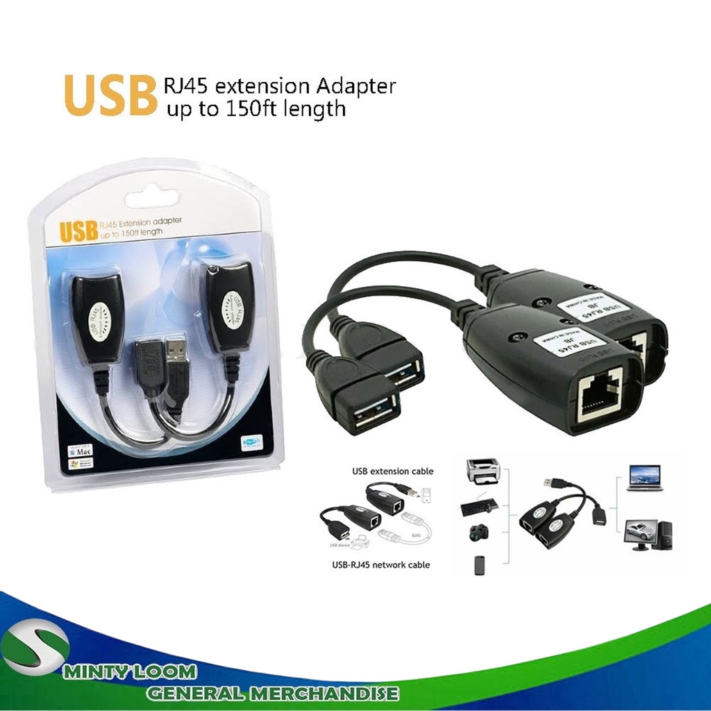 USB Extension Extender Adapter Up To 150ft Using CAT5 RJ45 LAN Cable ...