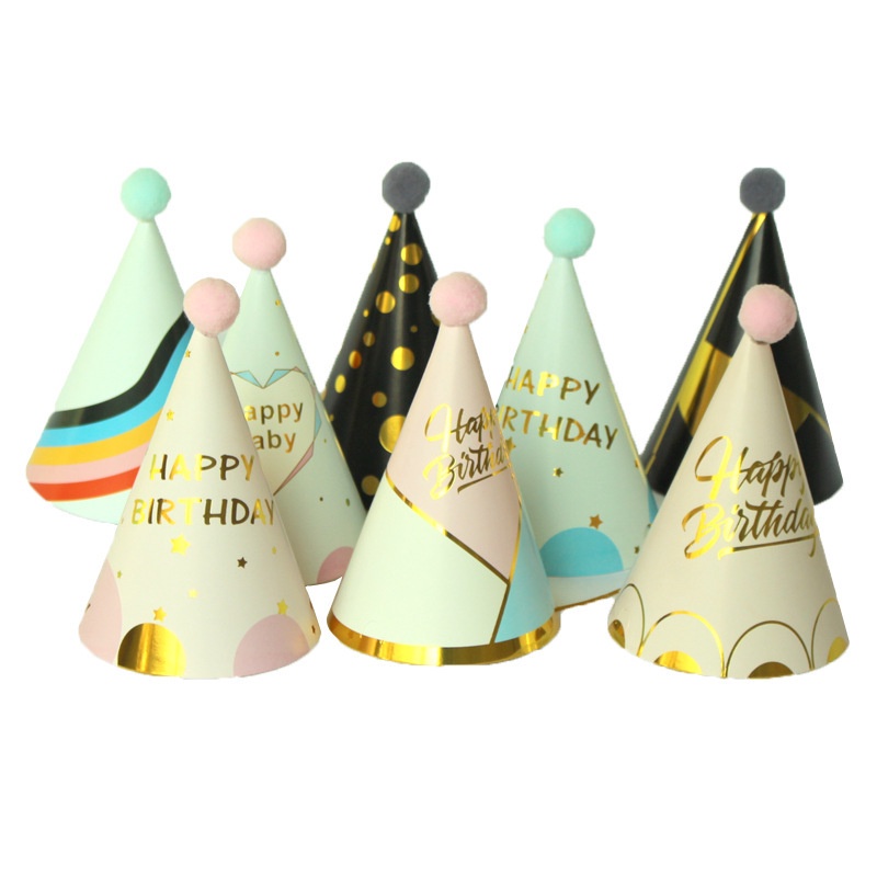 Happy Birthday Hats With Fur Ball Party Hat Caps Paper Cap | Shopee ...