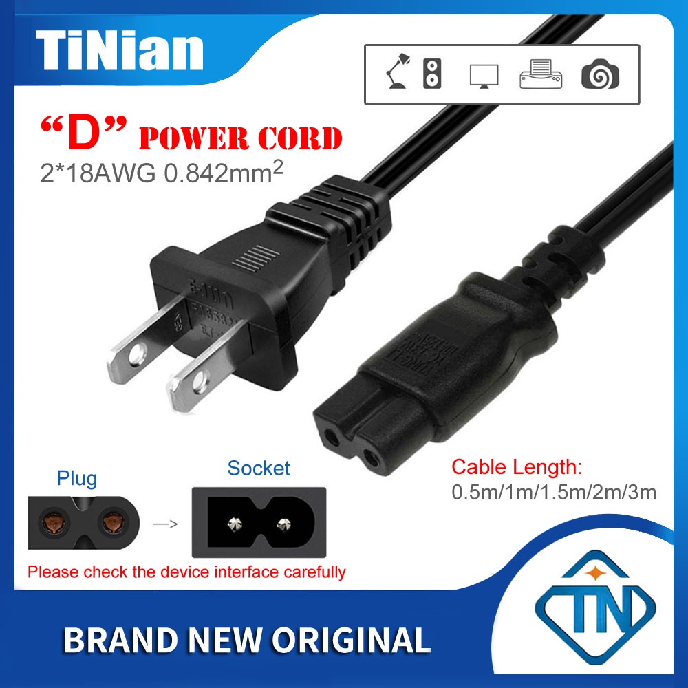 IEC320 C7 2 Pin 8 D Type Power Supply Cable 2-Prong AC US Lead Wire ...