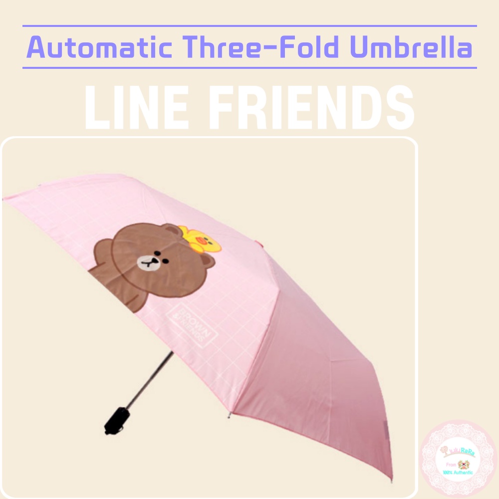 LINE FRIENDS Automatic Three-Fold Umbrella Black Pink | Shopee Philippines