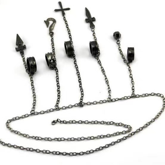 Anime Hunter x Hunter Kurapika 5 Ring w/ Charms Chain Bracelet Cosplay ...