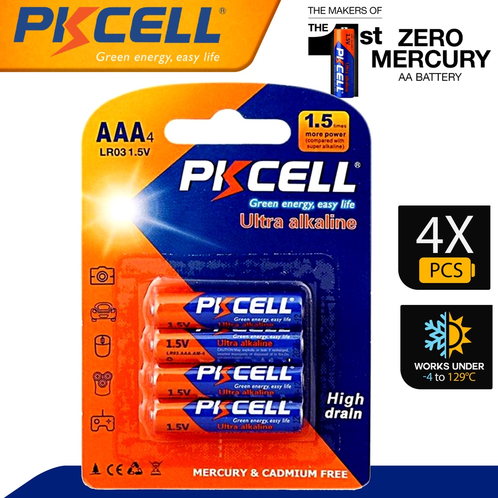 PKCELL 4pcs AAA Alkaline Battery Dry Batteries (LR03) 1.5V AAA Battery ...