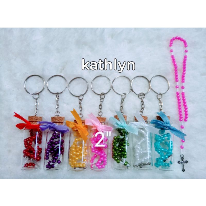 Full Mini Rosary in Bottle Keychain with ribbon Souvenirs and Giveaways ...