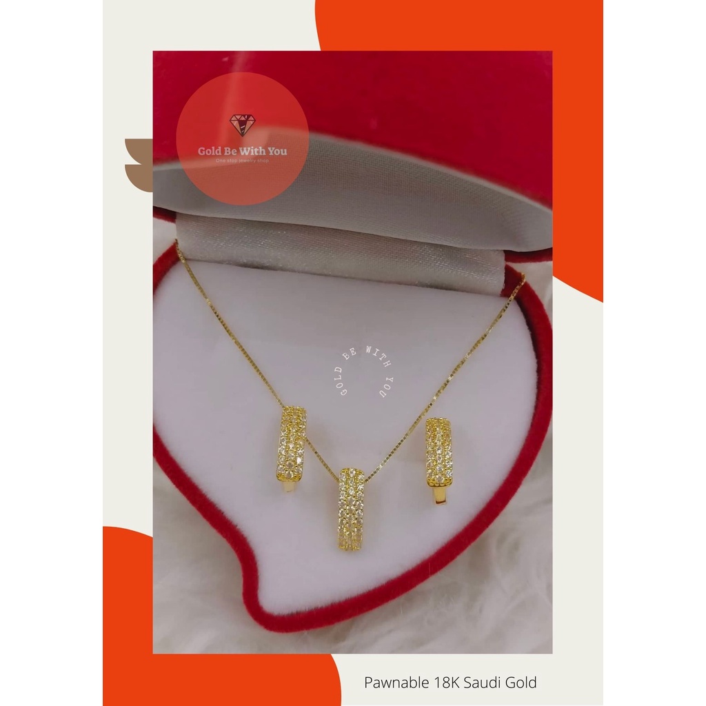 Pawnable 18k Saudi Gold Bar Stone Necklace & Earrings Set | Shopee ...