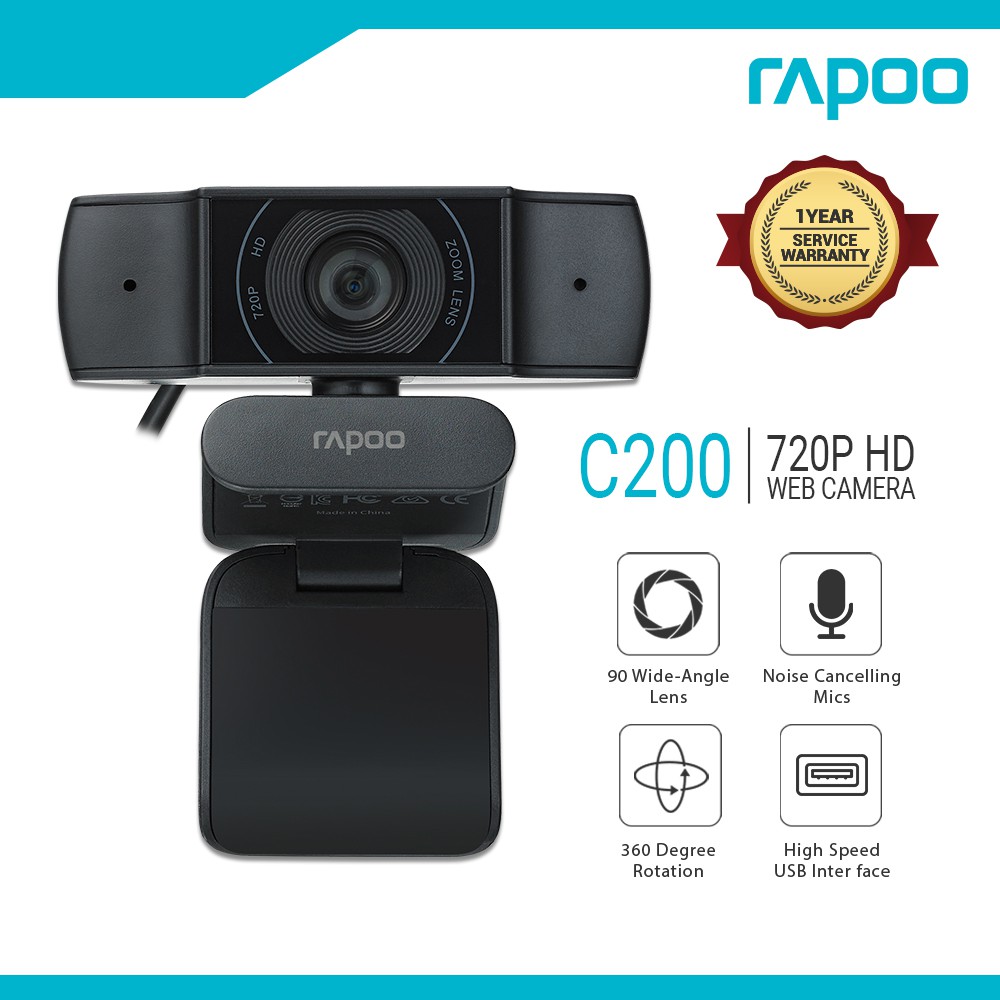 Rapoo C200 HD Web Camera 720P With Noise Canceling Microphone USB ...