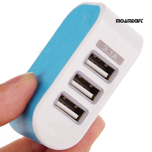 MOAME→LED Triple USB Ports Portable Travel US Plug Home Wall Power ...