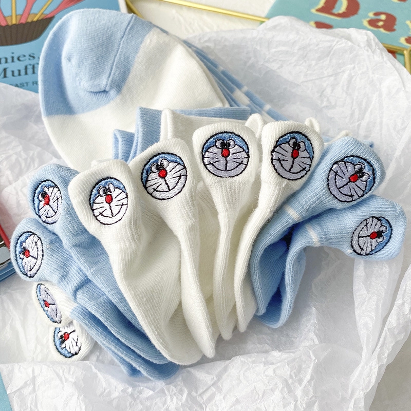 Cartoon Doraemon Ankle Socks embroidered boat socks cotton socks ...