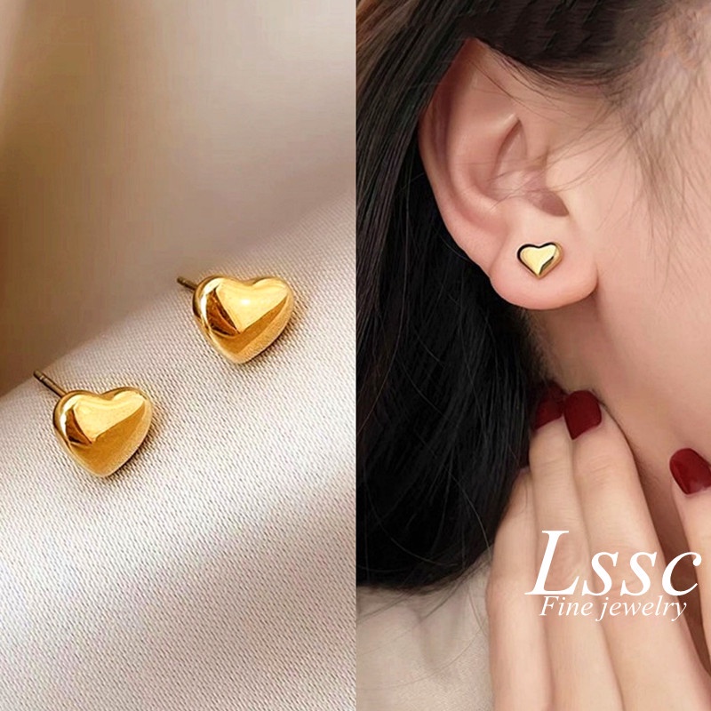Heart Stud Earrings for Women Hypoallergenic Hikaw Gold Stainless Steel ...