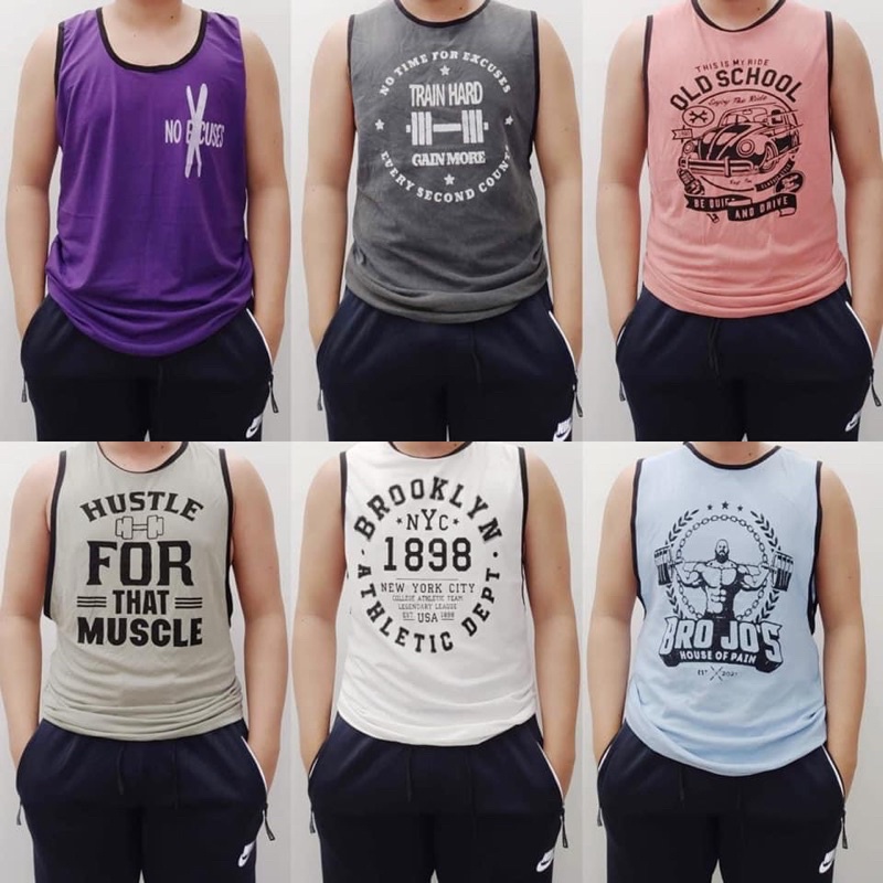 PLAIN STATEMENT PRINT MUSCLE CUT SANDO FOR MENS WHOLESALE BUNDLE OF 6 ...