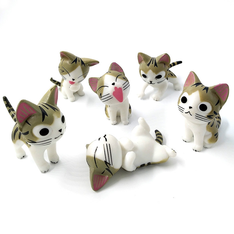 6pcs Mini Cat Miniature Figurine Toys Cartoon Animals Statue Models ...