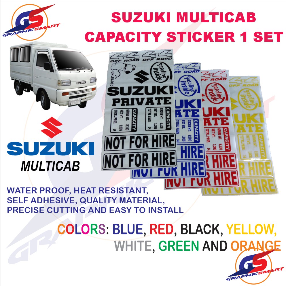 Suzuki Multicab Sticker Decals Set Capacity, Not for Hire, Private, 4X4 ...