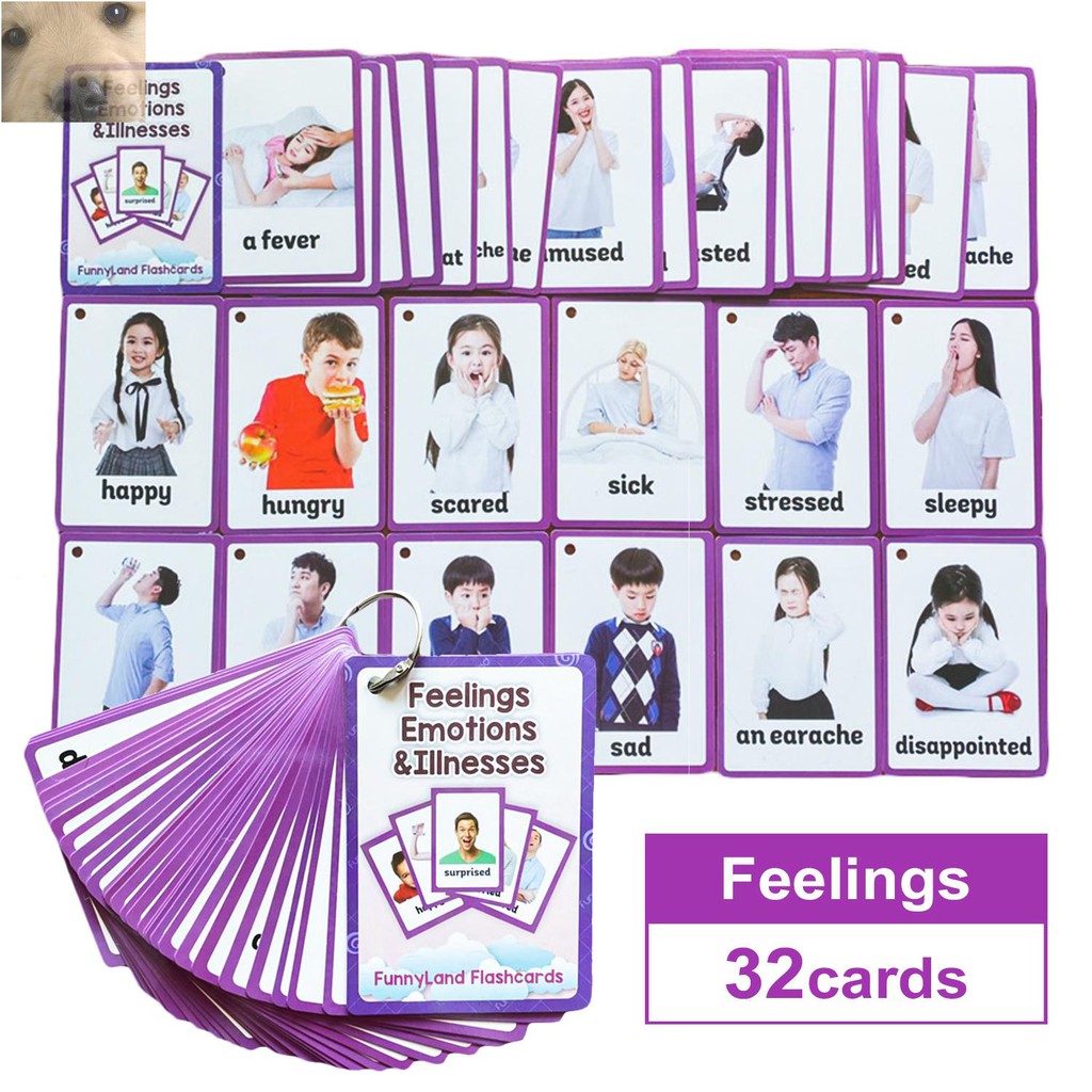 Feelings Emotions Illness Cognitive Flash Card Learn English Word ...