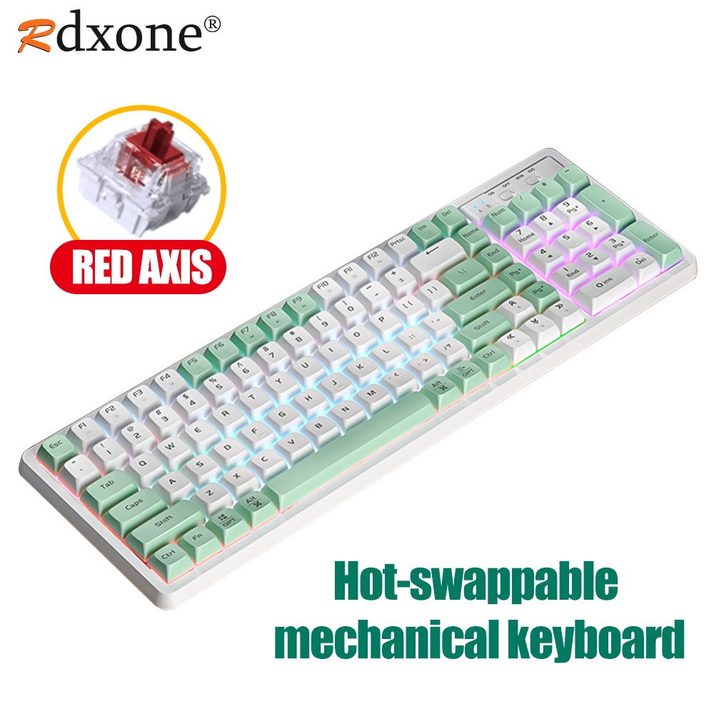 Rdxone RGB USB Green White Mechanical Gaming Keyboard Red Switch LED ...