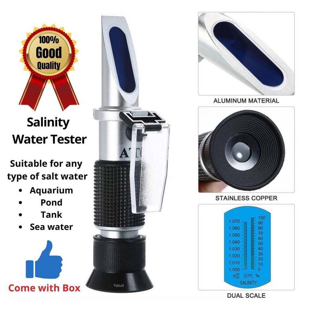 Handheld 0-100% Salinity Aquarium ATC Refractometer 1.000-1.070SG Salinity Seawater Salinometer ...