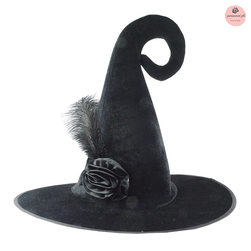 Halloween Witch Hat - Velvet Hat with Flowers, Pointed Witch Hat ...