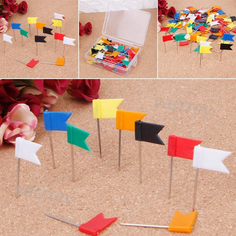VA 100 Pieces Mixed Color Flag Push Pins Nail Thumb Tack Map Drawing ...