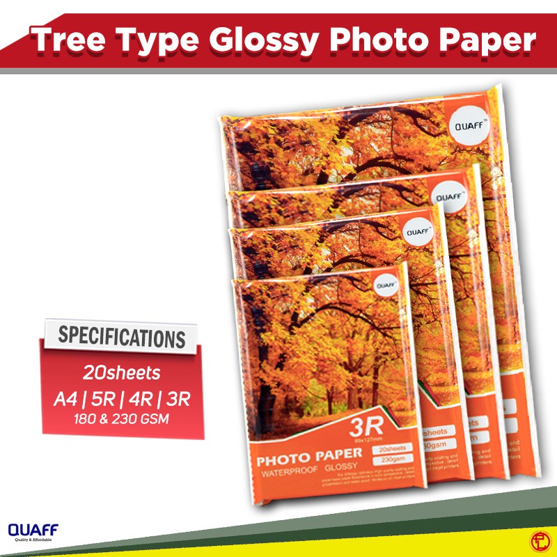 Quaff Tree Type Glossy Photo Paper A4 5r 4r 3r Size 180gsm & 230gsm 20 ...