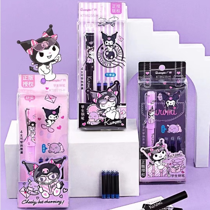Cute kuromi erasable blue pen set cute blue pen stainless steel pen ink ...